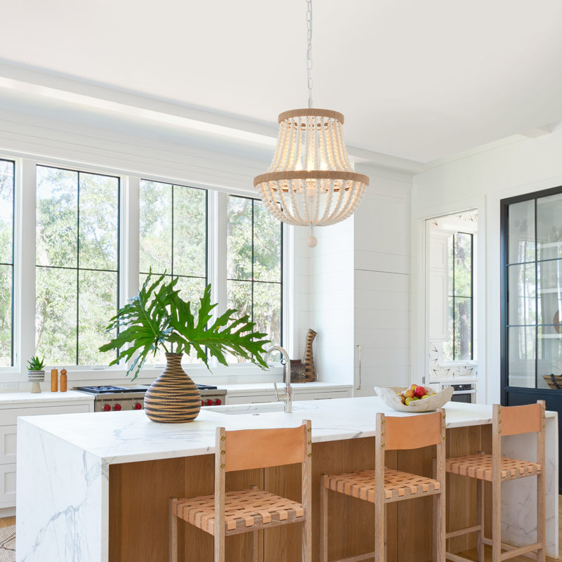 Bungalow Rose Maliza 3 - Light Dimmable Empire Chandelier Wood Bead Accent & Reviews | Wayfair